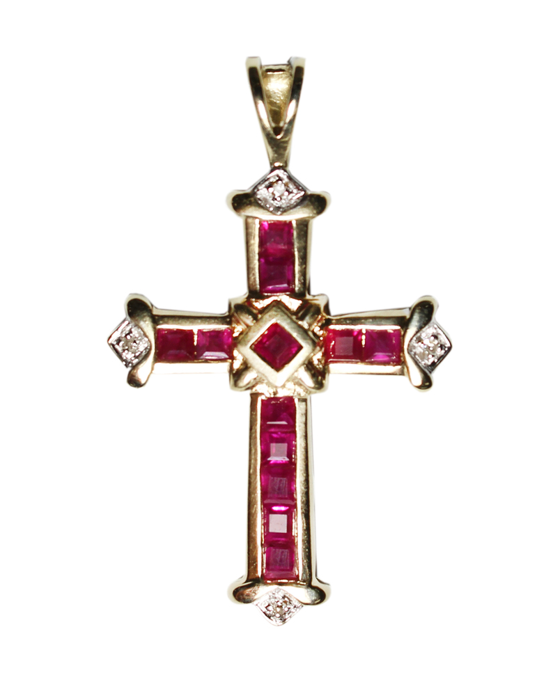 10 KT YELLOW GOLD CROSS PENDANT WITH RED STONES | Golden Pawn